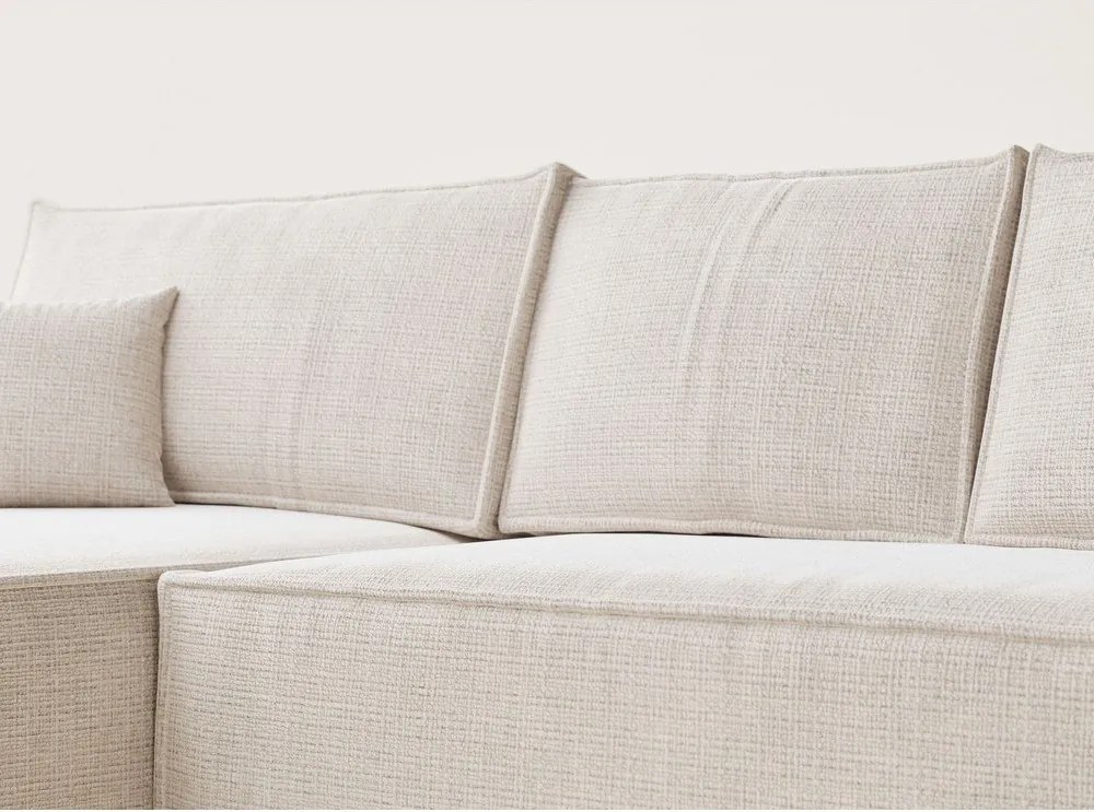 Krémová žinylková rozkládací/s úložným prostorem rohová pohovka (levý roh/s lenoškou) Maze – Maison de Rêve