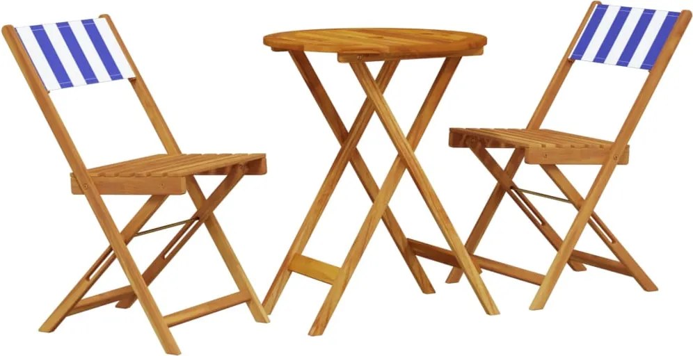 3dílný bistro set modrý a bílý textil a masivní dřevo 3281753