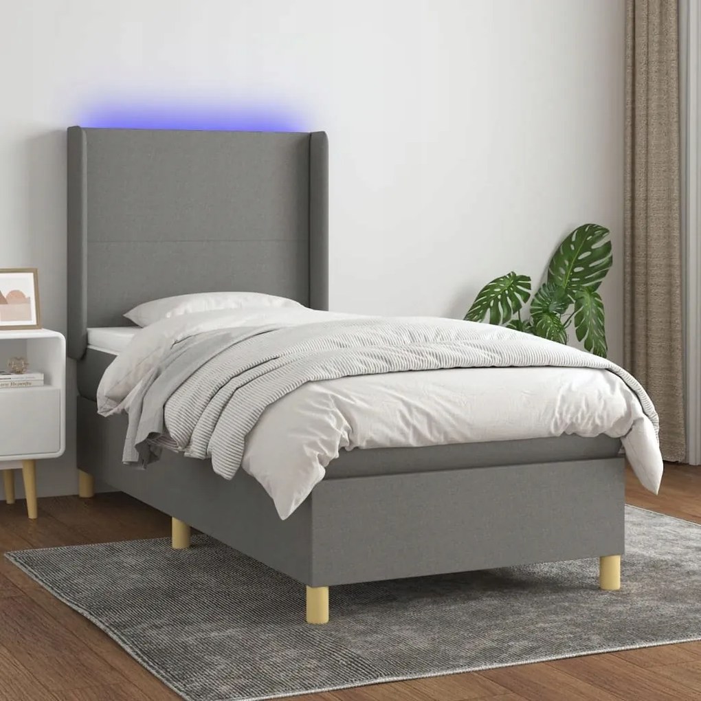 Box Spring Postel S Matrací A Led Textil Tmavě Šedá Hladký design 80 x 20