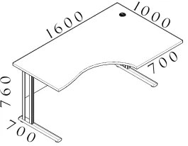 NABYTEK-DESIGNOVY.CZ - BPR20 11 - Kancelářský stůl rohový pravý Komfort, kovová podnož, 160x70/100x76 cm, buk