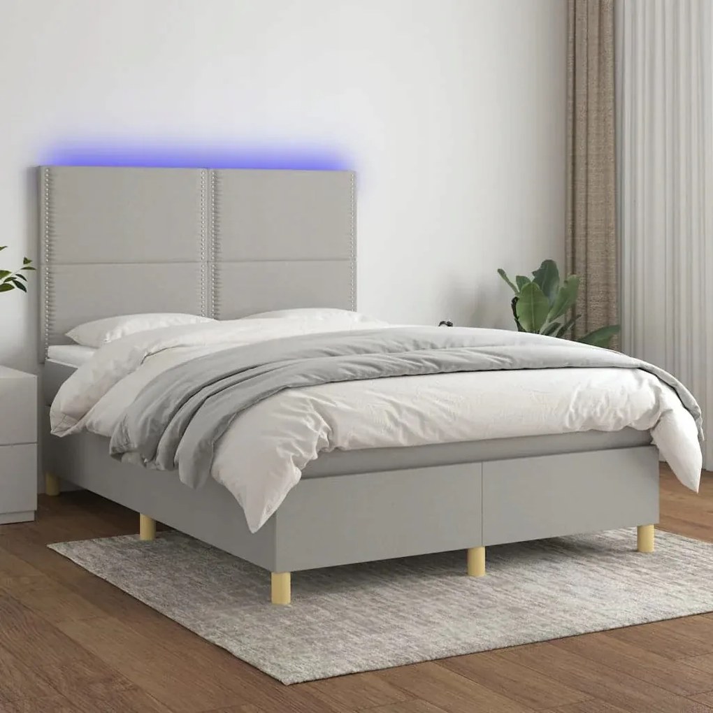 Fionshop 264253281 Box spring postel s matrací a Led světle šedá 140x200