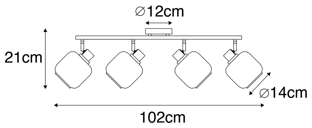Stropní bodové světlo černé se zlatem a kouřovým sklem 4-světlo - Zuzanna