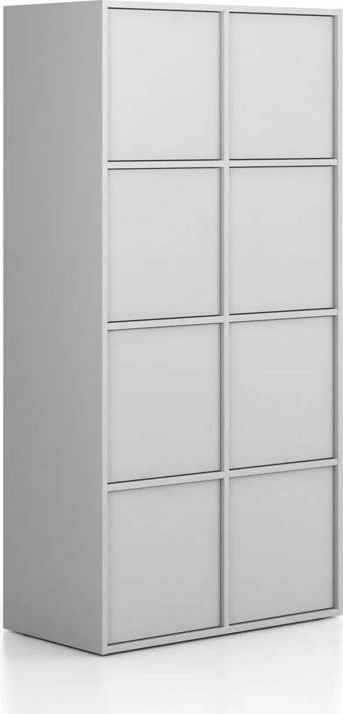 Kancelářská skříň FRAME, 8x dveře, 872 x 450 x 1735 mm, PUSH-lock, šedá