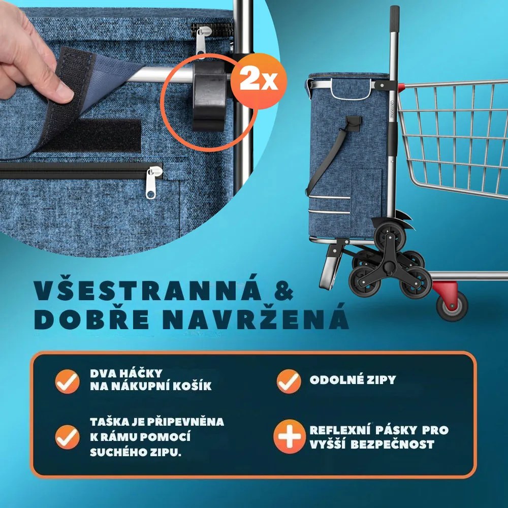 Nákupní taška na kolečkách do schodů COMFORT,50l, modrá Monzana