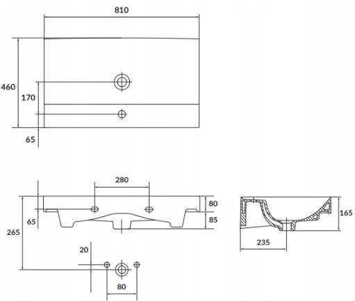 Cersanit Larga, skříňkové umyvadlo 81x46 cm, bílá, K120-010