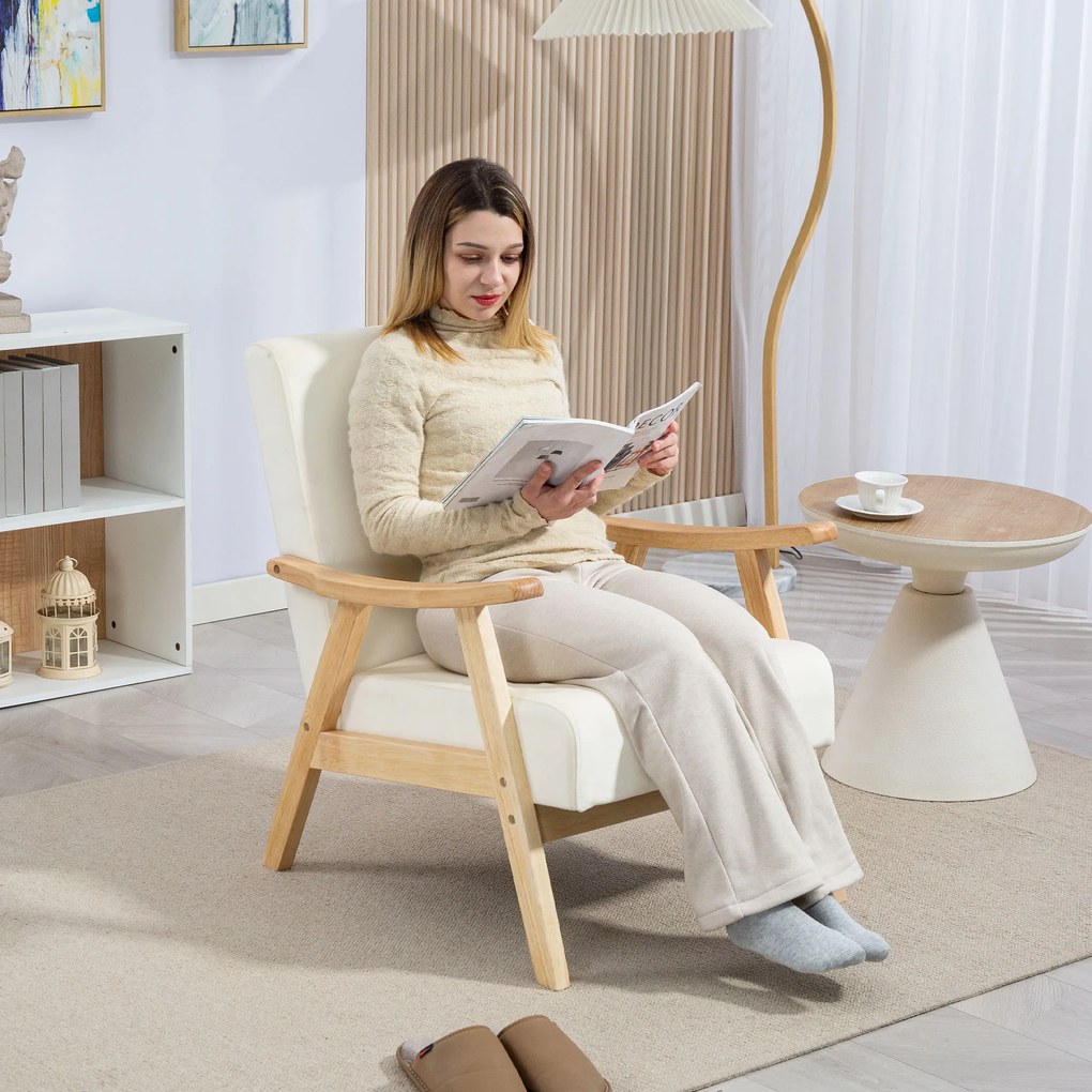 HOMCOM Křeslo do Obývacího Pokoje Nordic S Područky, Polstrování, Padded Křeslo s Dřevěným Rámem, Křeslo s Vzhledem Veluru, Čalouněné Křeslo do Ložni…