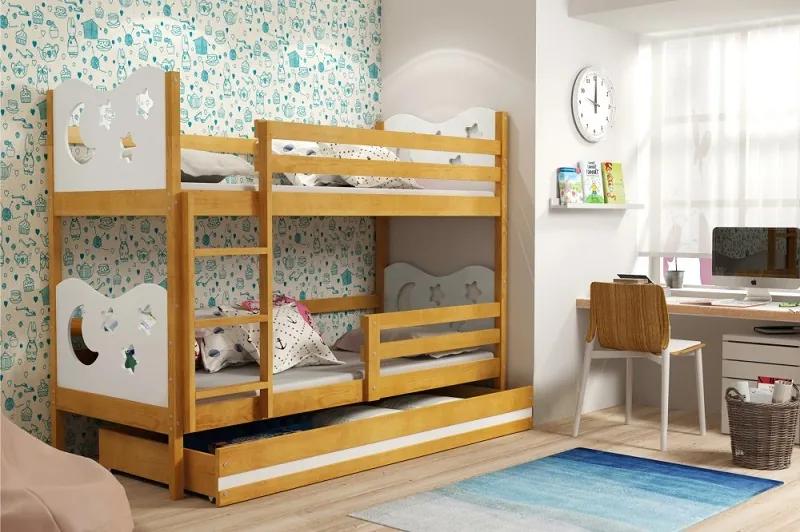 Dětská patrová postel MIKO se šuplíkem - barva olše - Matrace 190 x 80 cm |  BIANO