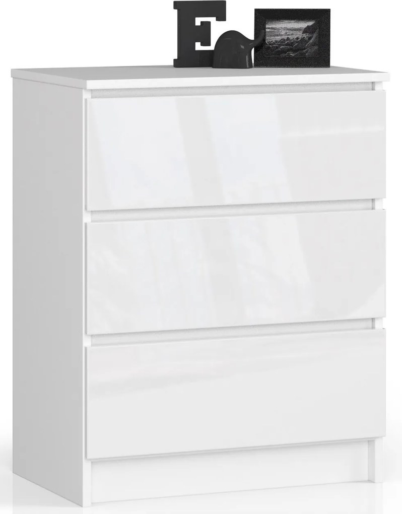 Komoda K60 3SZ bílá/bílý lesk