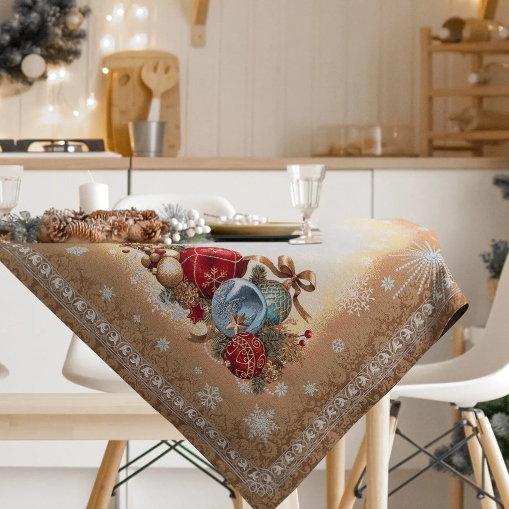VÁNOČNÍ GOBELÍNOVÝ UBRUS NA STŮL MERRY2 100X100 CM VZOROVANÁ