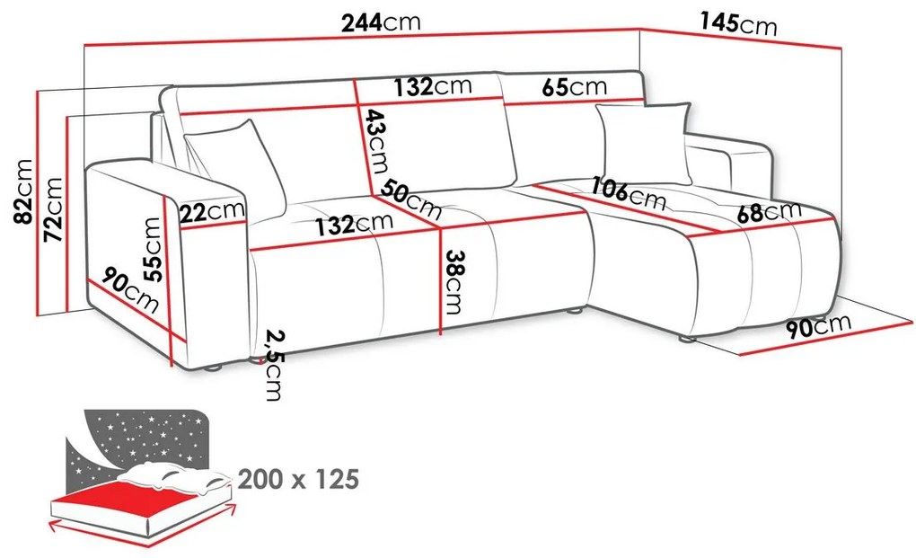 Rohová rozkládací sedačka ANFIR - tmavá šedá