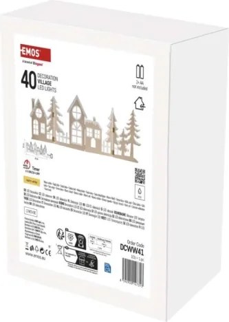 LED dřevěná dekorace vesnička 60cm EMOS DCWW41 2xAA teplá bílá časovač