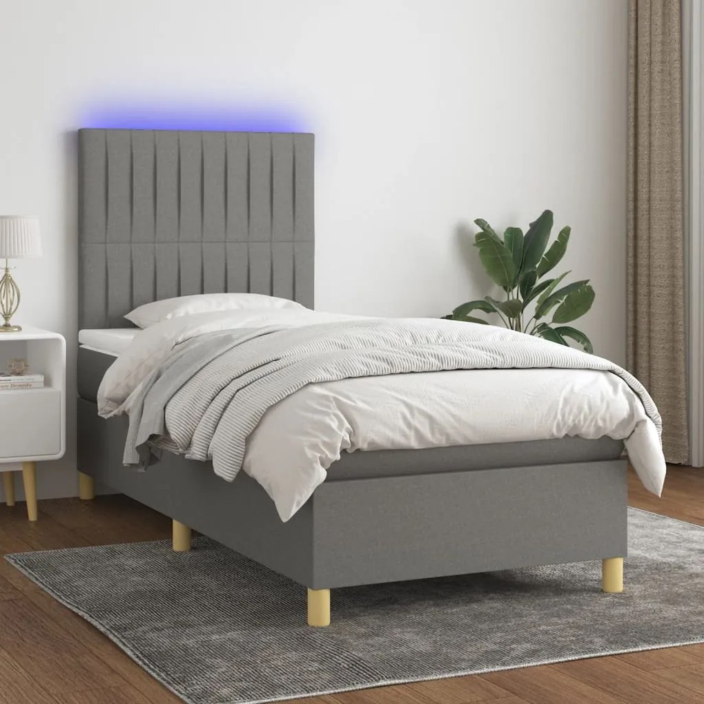 Box spring postel s matrací a LED tmavě šedá 90x190 cm textil 3135558