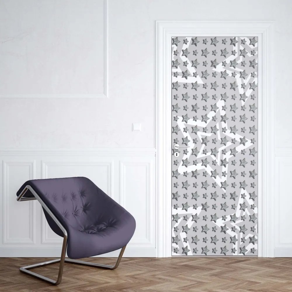 GLIX Fototapeta na dveře - Stars Pattern Grey And White | 91x211 cm