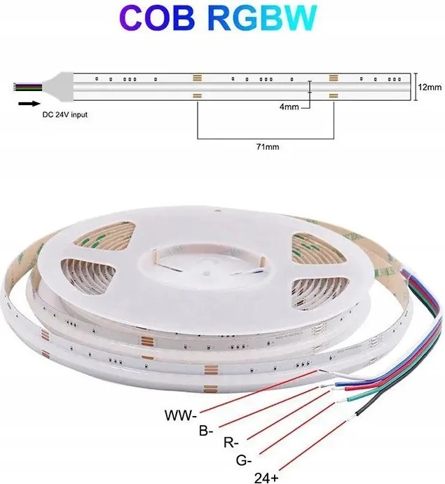Pásek Cob 784 LED/m Rgbw Nw Vícebarevný 19W/m 24V IP20 5m