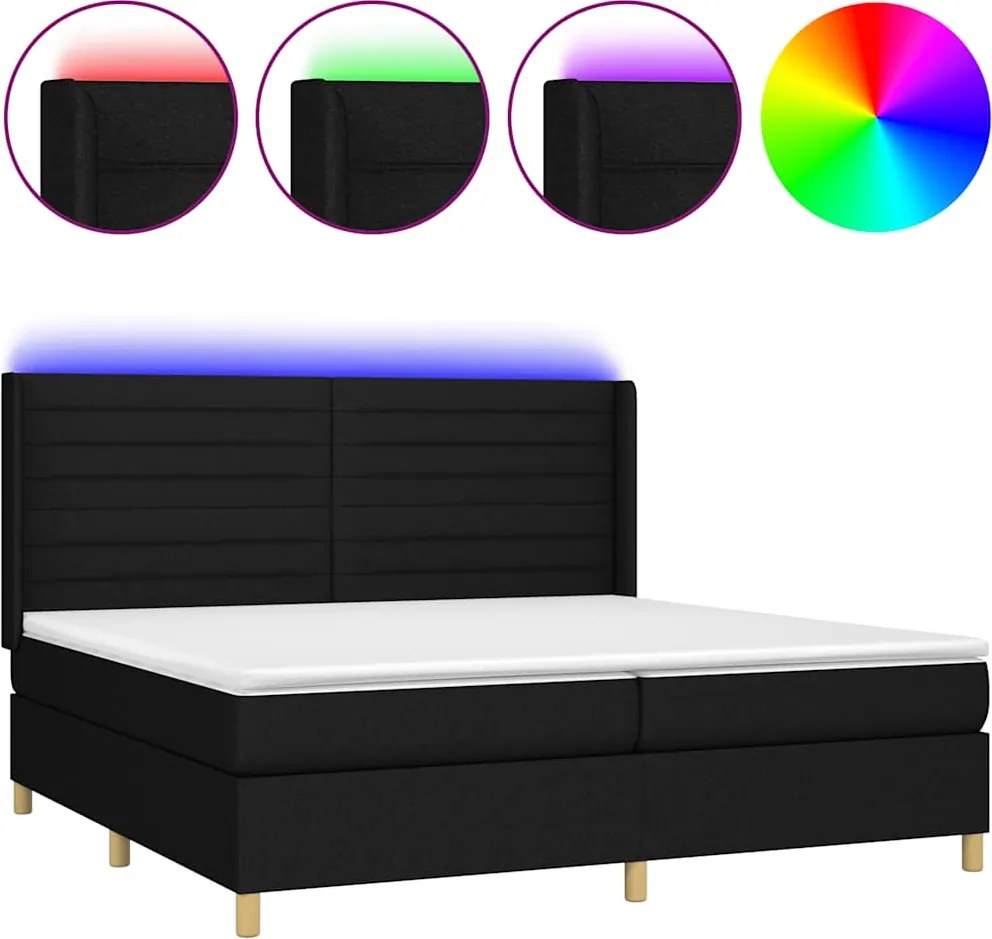 Box spring postel s matrací a LED černá 200x200 cm textil 3138983