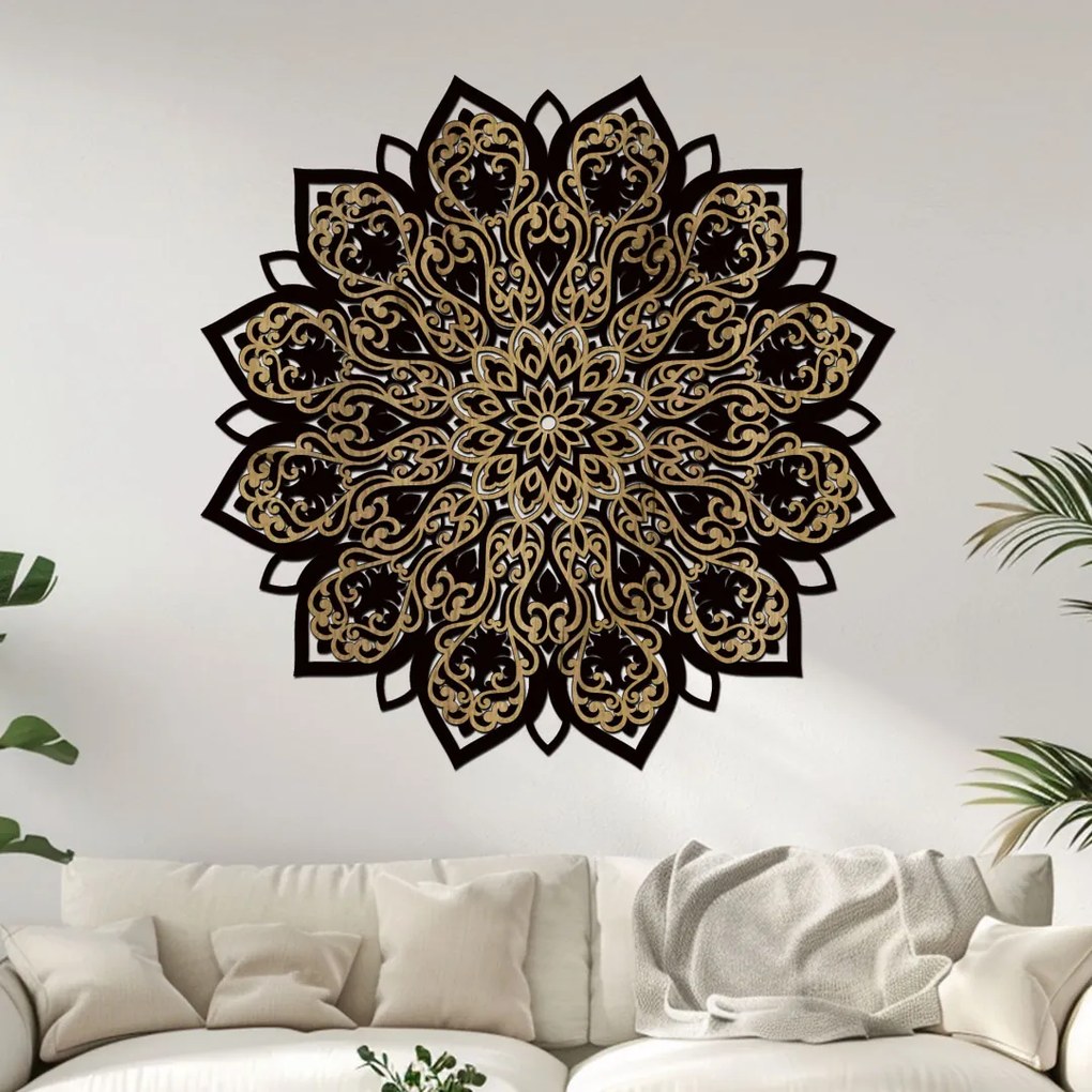 dřevo života 2 vrstvá mandala ROZKVĚTU Rozměry (cm): 80x80, Zvolte barevný dekor: dub zlatý-černá