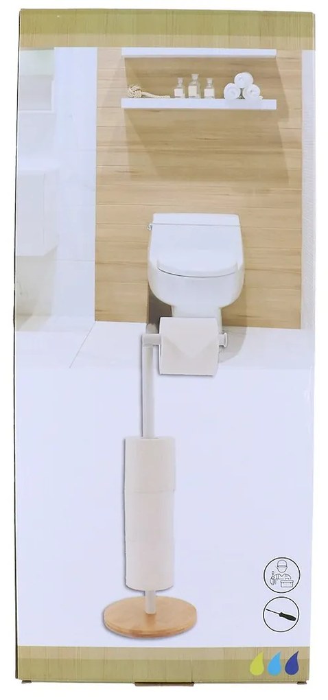 Stojan na toaletní papír White Bamboo, bílá/s dřevěnými prvky,