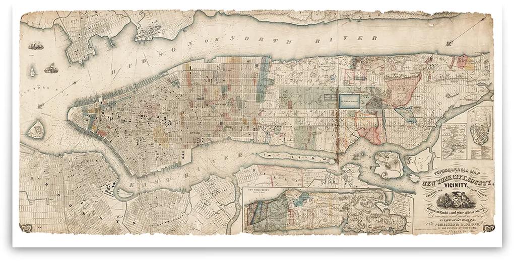 Mapa Manhattanu – Dripps - papír / bez lišt / 175×85 cm