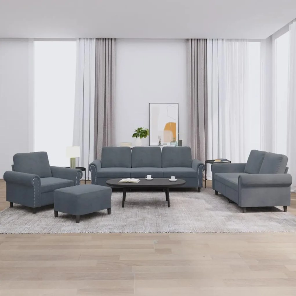 4dílná sedací souprava s poduškami tmavě šedá samet 3202181