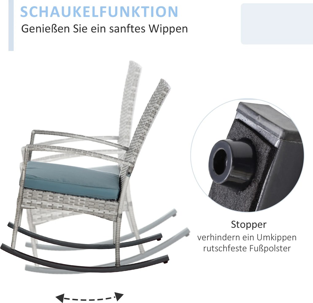 Houpací křeslo Outsunny Zahradní houpací křeslo s polštářem, polyratan a kov, šedé, 66 x 88 x 98 cm, ideální na terasu a zahradu | Aosom.de