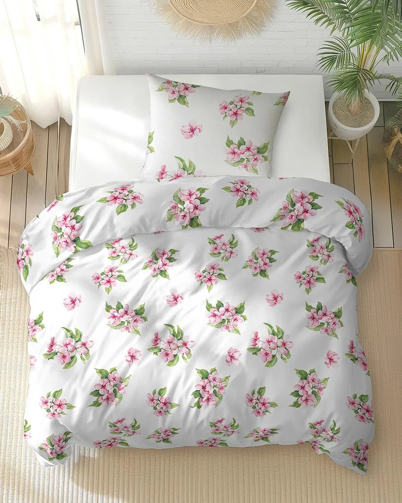 Detexpol Bavlněné ložní prádlo 140x200 bílé s růžovými květy – 5766 A – Cotton Bloom