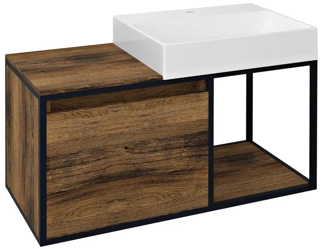 Sapho Sapho, SKARA umyvadlová skříňka 100x49,5x46,5cm, černá mat/dub Collingwood, CG004-1919