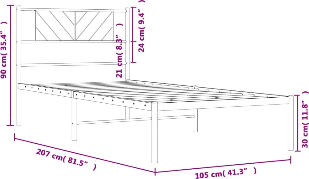 vidaXL Kovový rám postele s čelem 100 x 200 cm [372174] Barva: Bílá