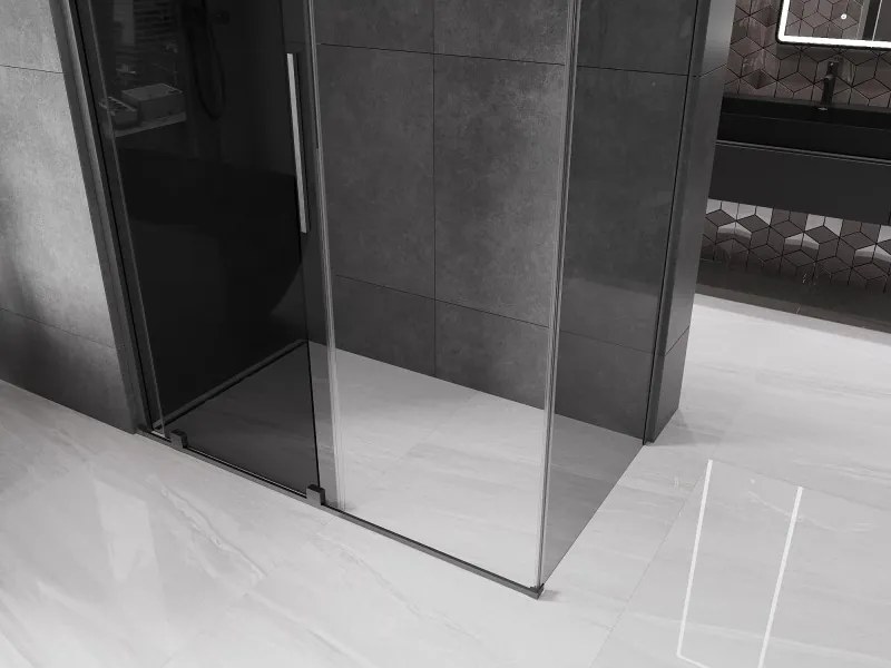 Mexen Velar, sprchový kout s posuvnými dveřmi 140 x 75 cm, 8mm šedé sklo, grafit broušený, 871-140-075-41-66