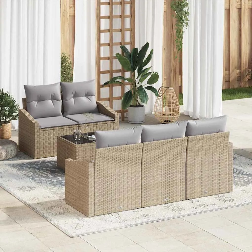 Set pohovek 6 ks Béžová a Světle šedá polyratan 3346600