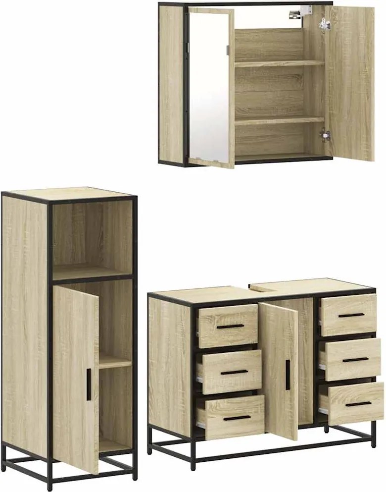 3dílný set koupelnového nábytku dub sonoma kompozitní dřevo 3300961