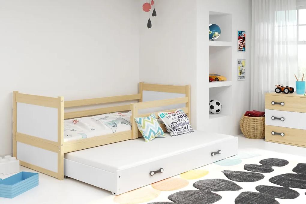 BMS Group Dětská postel s výsuvnou přistýlkou RICO borovice Velikost postele: 190x80 cm, Barva výplní: Růžová