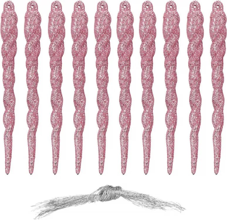 Vánoční ozdoby - Rampouchy, růžové, sada 10ks