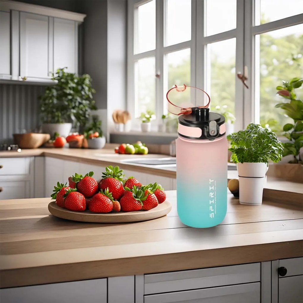 Creative Corner Láhev na vodu bidon s brčkem sportovní 600ml růžovo-modrá