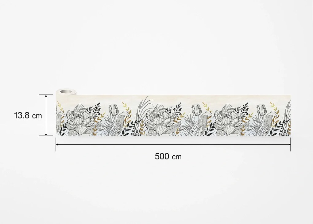 Samolepící bordura na zeď Kaligrafické Květiny | 5 m x 13.8 cm | DWB8419