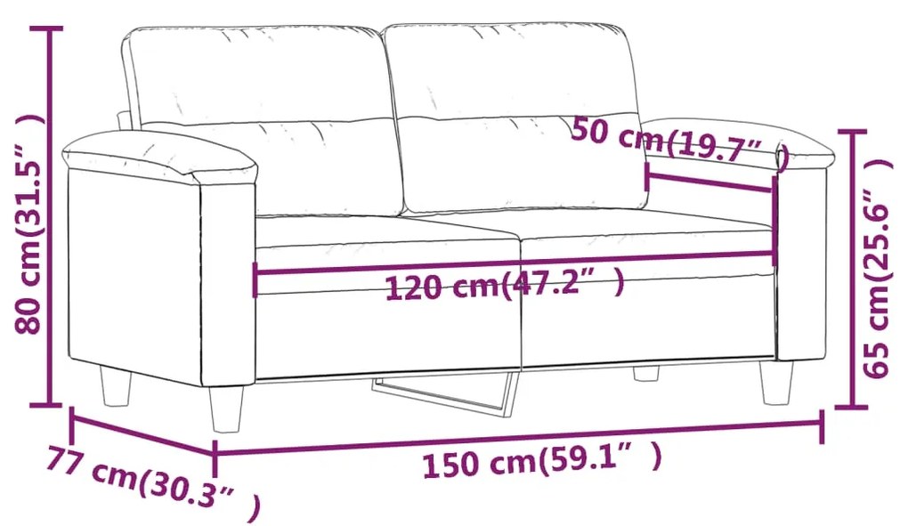 2místná pohovka černá 120 cm tkanina z mikrovlákna - Default Title