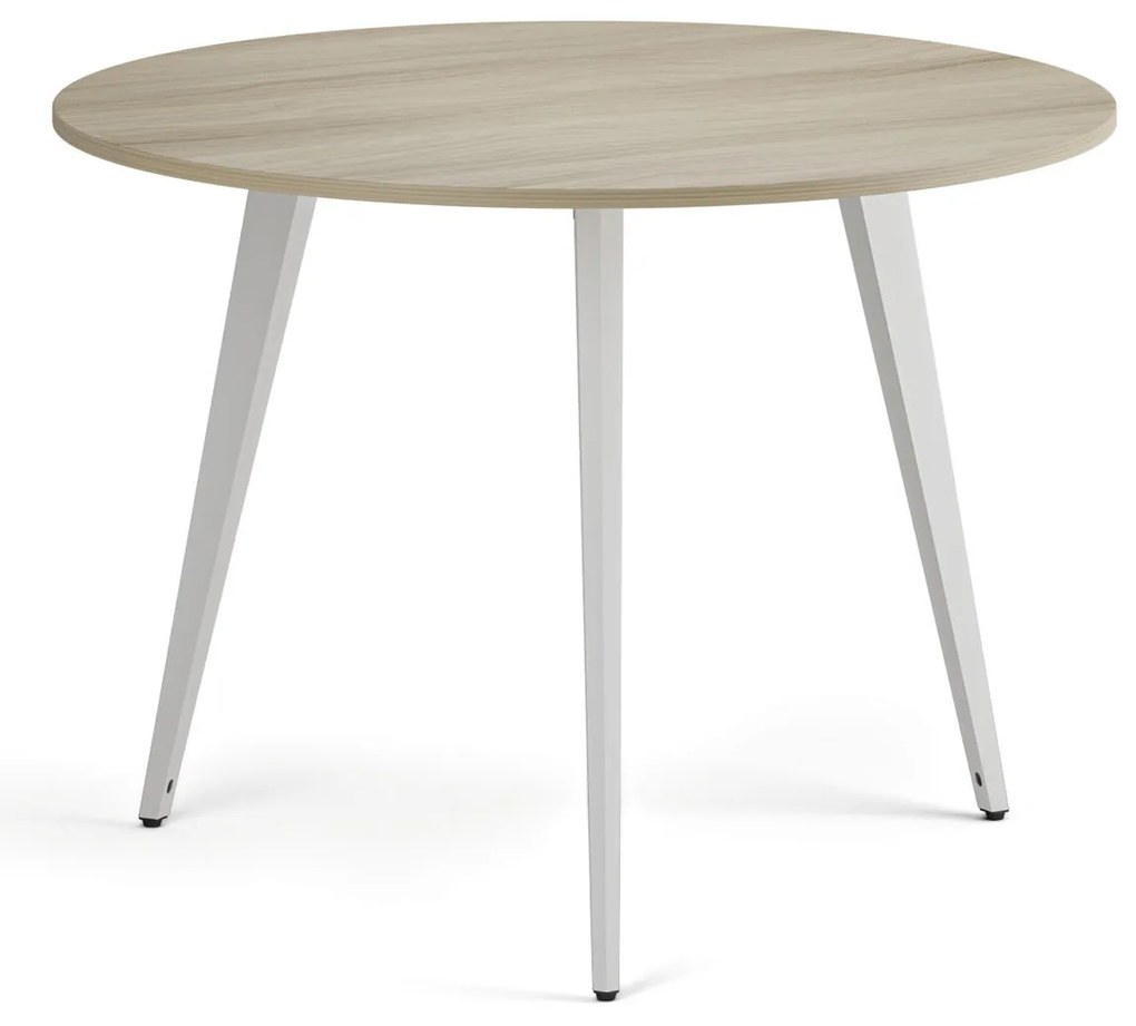 Konferenční stůl PRIMO VIBE, průměr 100 cm, bílá podnož, dub přírodní