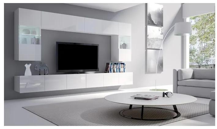 Nábytek Elegance Obývací stěna CALABRINI bílý lesk bez LED osvětlení