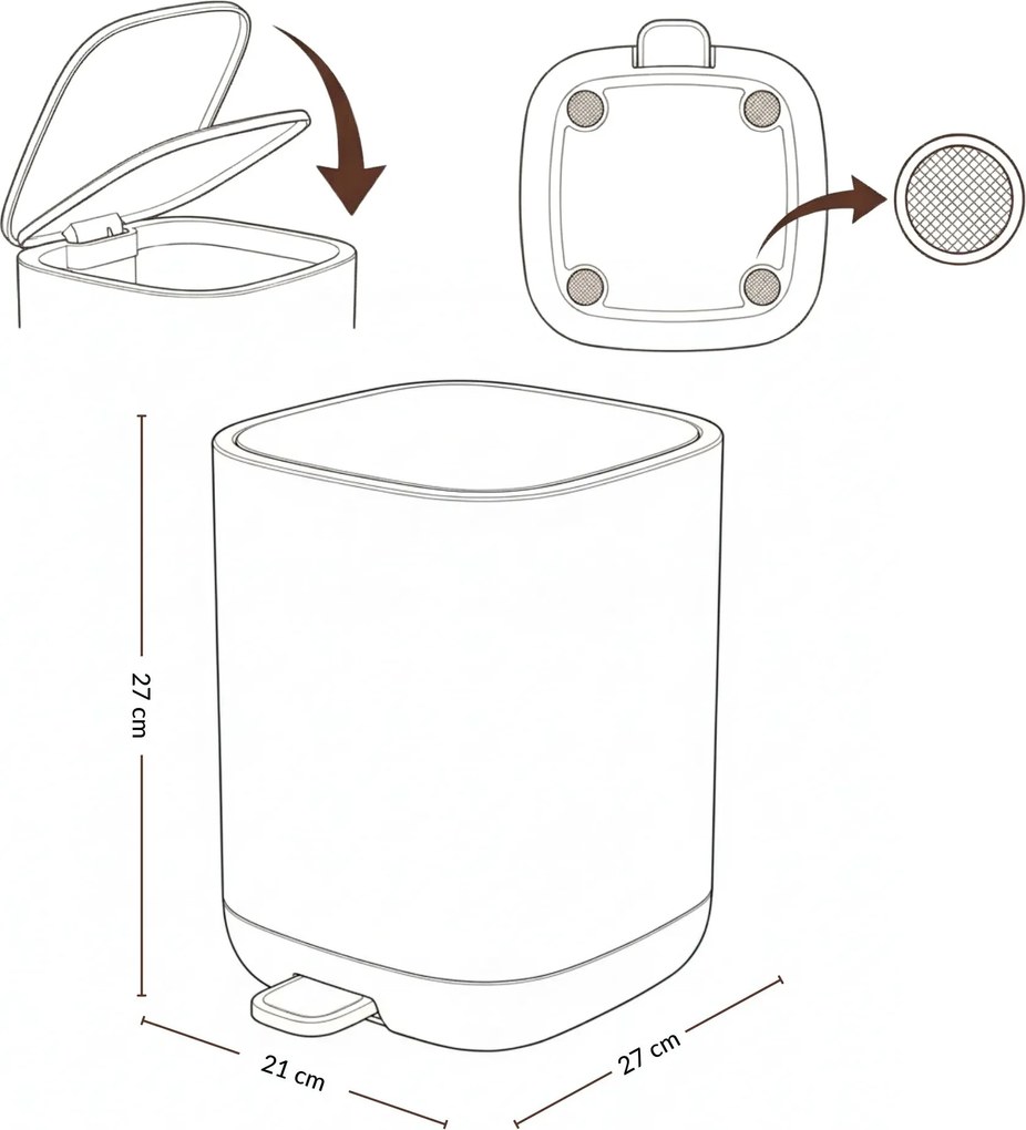 Koupelnový koš s pedálem INVI, 7 l – bílý