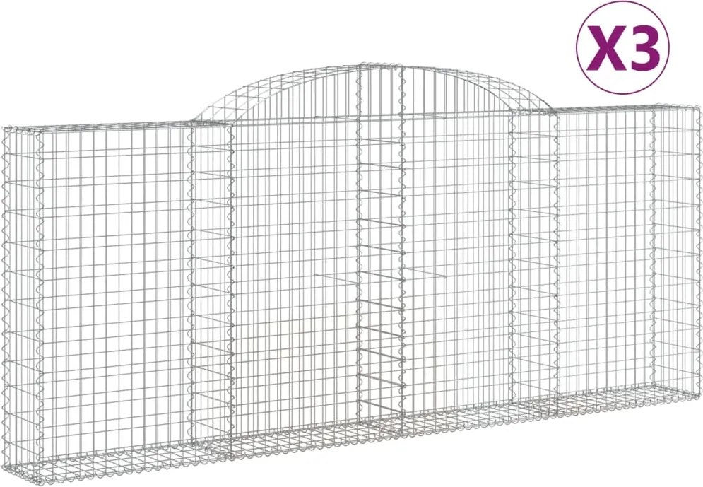 Klenuté gabionové koše 3 ks 300x30x120/140cm pozinkované železo 3146540