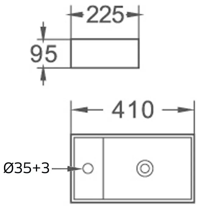 Mereo umývátko L/P na nábytek  410 x 225 x 95 mm obdélníkové bez přepadu keramika bílá UC412210