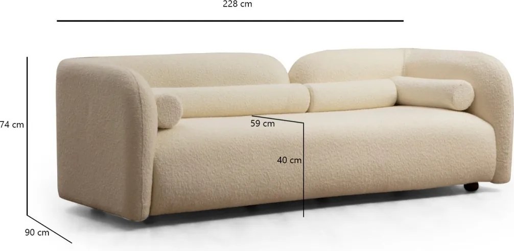 Třímístná pohovka Victoria 228 cm boucle krémová