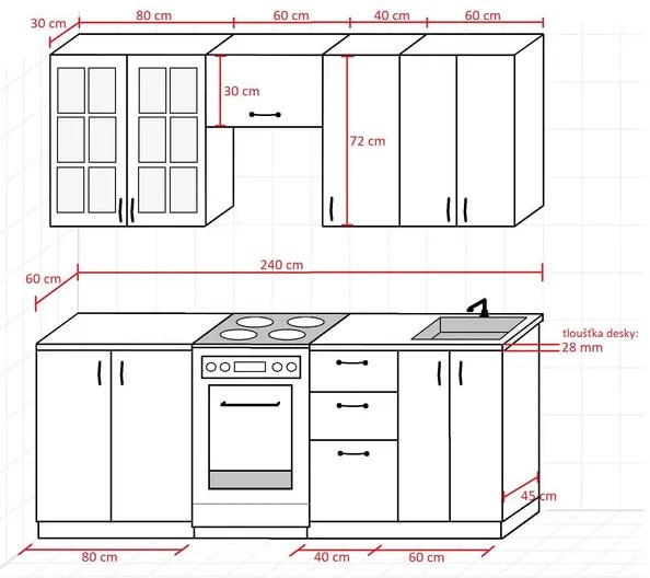 Kuchyně Michelle - 240 cm (bílá)