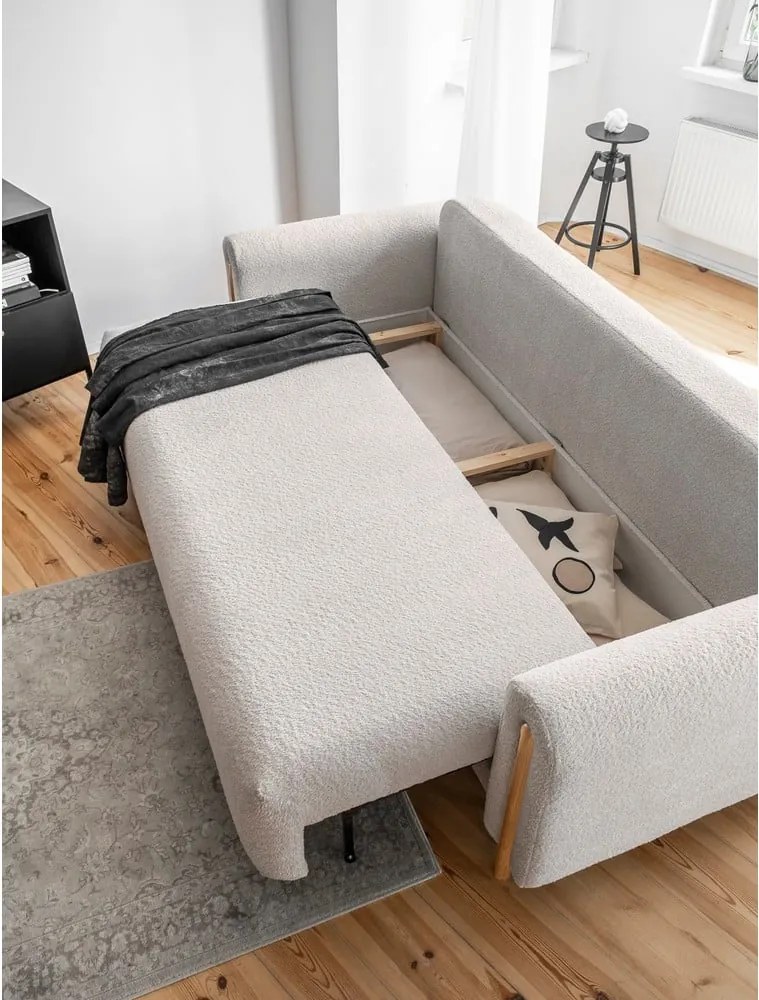 Béžová rozkládací/s úložným prostorem pohovka z textilie bouclé 244 cm Arcadova - II. jakost – ELTAP