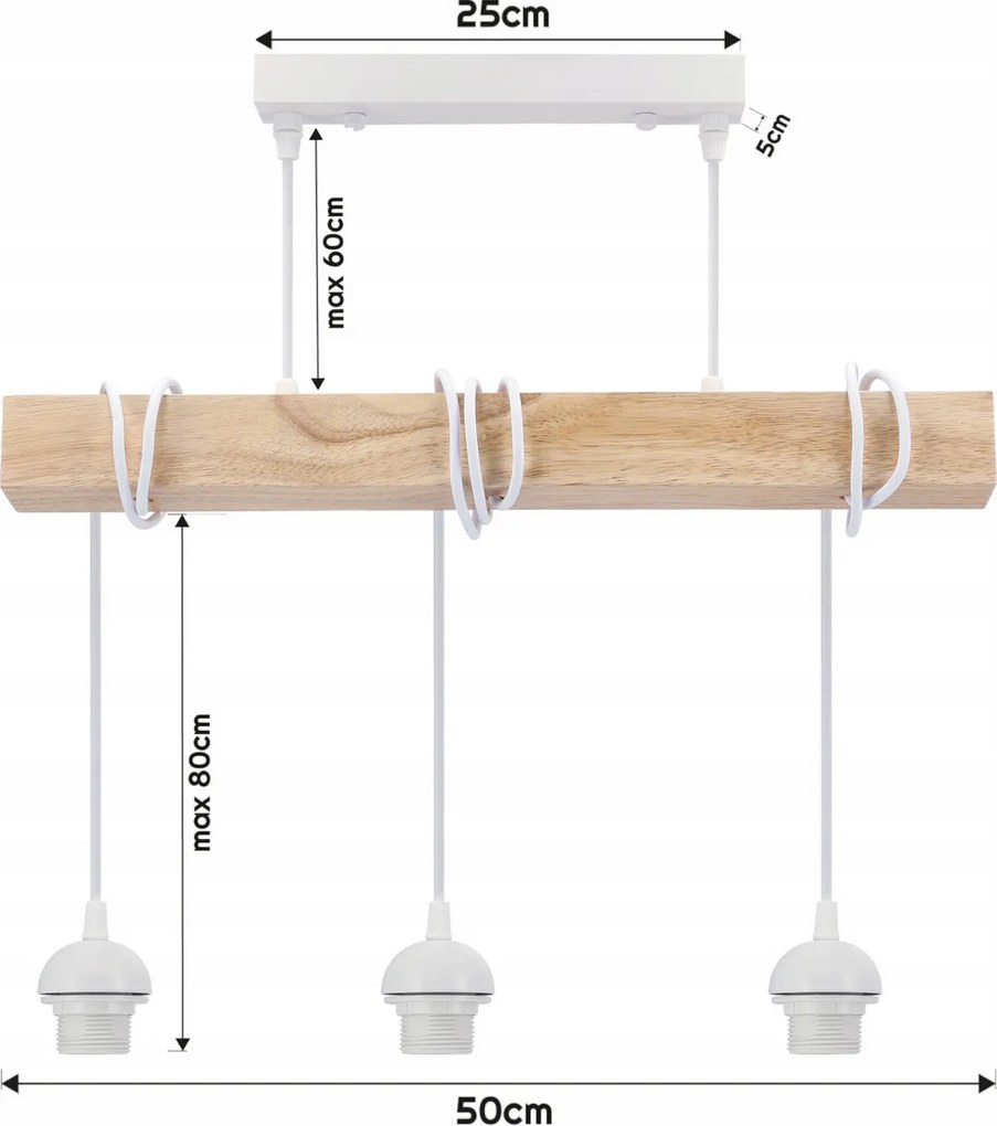 LED stropní závěsné svítidlo bílé dřevěný trám 3xE27 lustr hustá koule LUCA