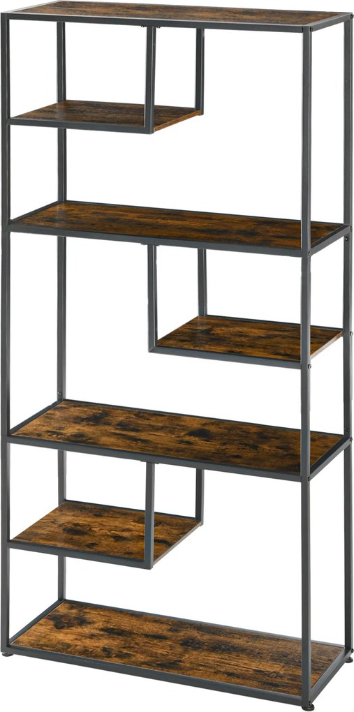 HOMCOM Knihovna v industriálním stylu s 7 policemi - ocelový rám pro obývací pokoj, ložnici a kuchyni - 83 x 34 x 180 cm