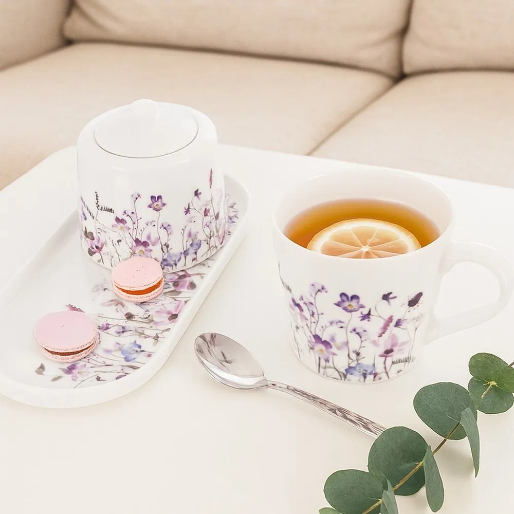 Bílý/fialový porcelánový hrnek 430 ml Louka – Orion