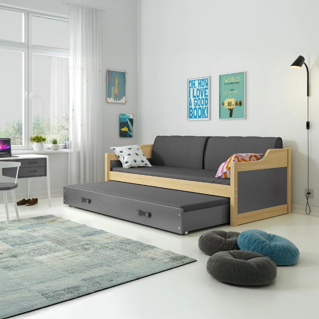 SMB Dětská výsuvná postel DAVE, 90x200 cm Barva: Modrá, Dekor: Borovice
