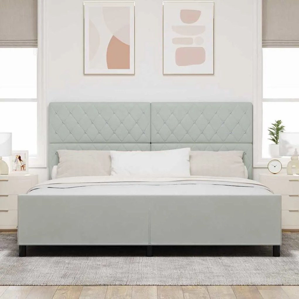 Postel s boxspringem s čelo Světle šedá 200 x 200 cm samet 3344897