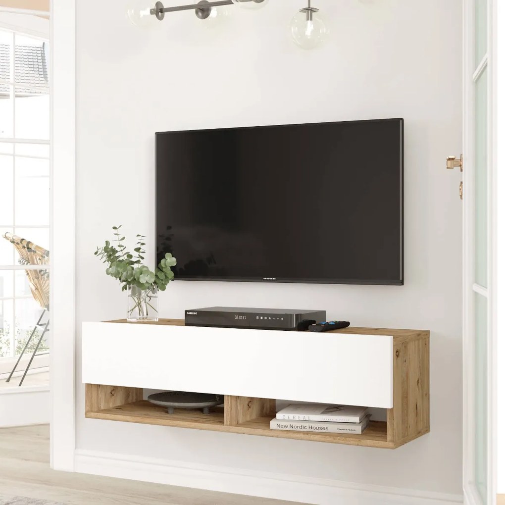 IMAVERE závěsný TV stolek, barva borovice + bílá