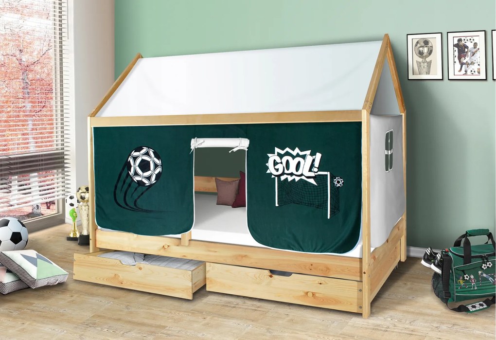 Dětská domečková postel KIDS fotbal - PŘÍRODNÍ 200x90 cm